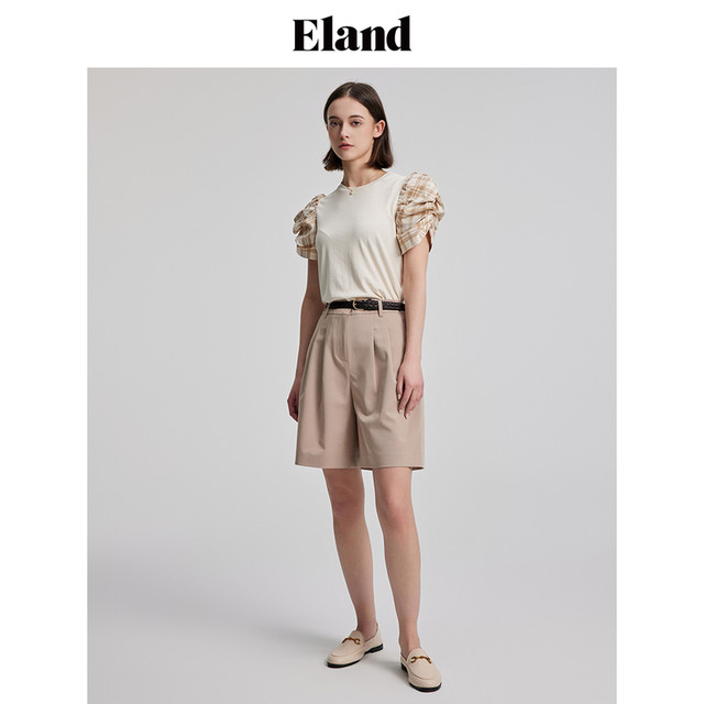 Eland clothes, short pants, women's loose high -waist straight vertical ...