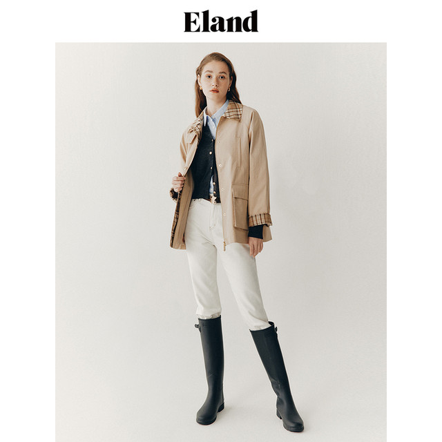 Eland Spring Classic Windbreaker Jacket Women's Maillard Retro Style Lapel Loose Top
