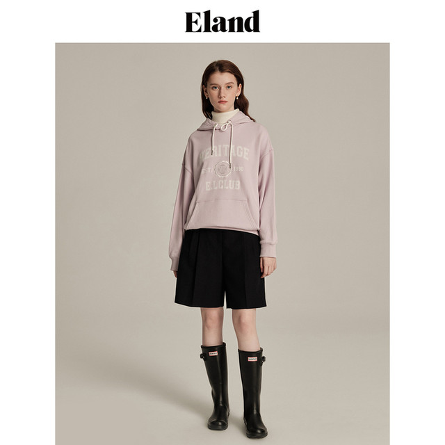 ELAND clothing sweater female pure cotton hooded loose American retro ...