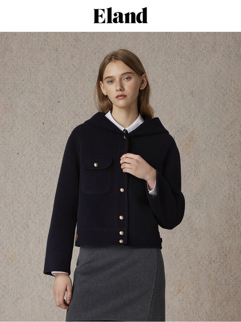 ELAND clothes love woolen coat female cool breeze hooded baseball ...