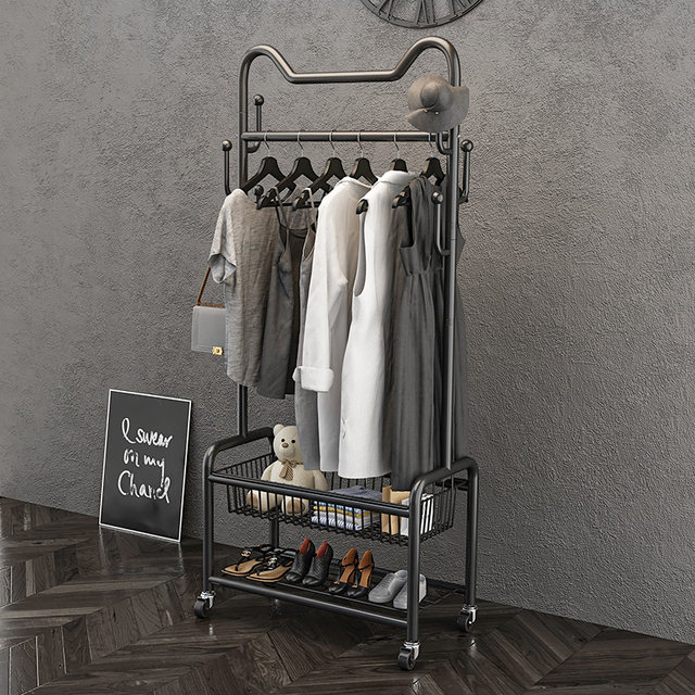 Clothes rack floor-standing bedroom clothes drying rack mobile light ...