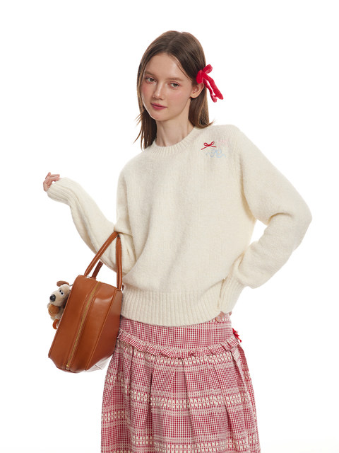 knowwake Korean college style sweet bow round neck sweater women's new ...