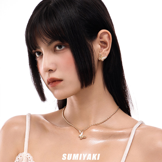 SUMIYAKI golden white mother-of-pearl twin butterfly earrings s925 silver needle earrings