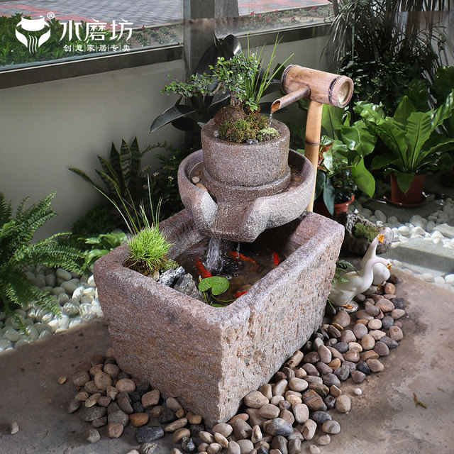 Chinese-style living room running water fish tank fountain porch floor ...