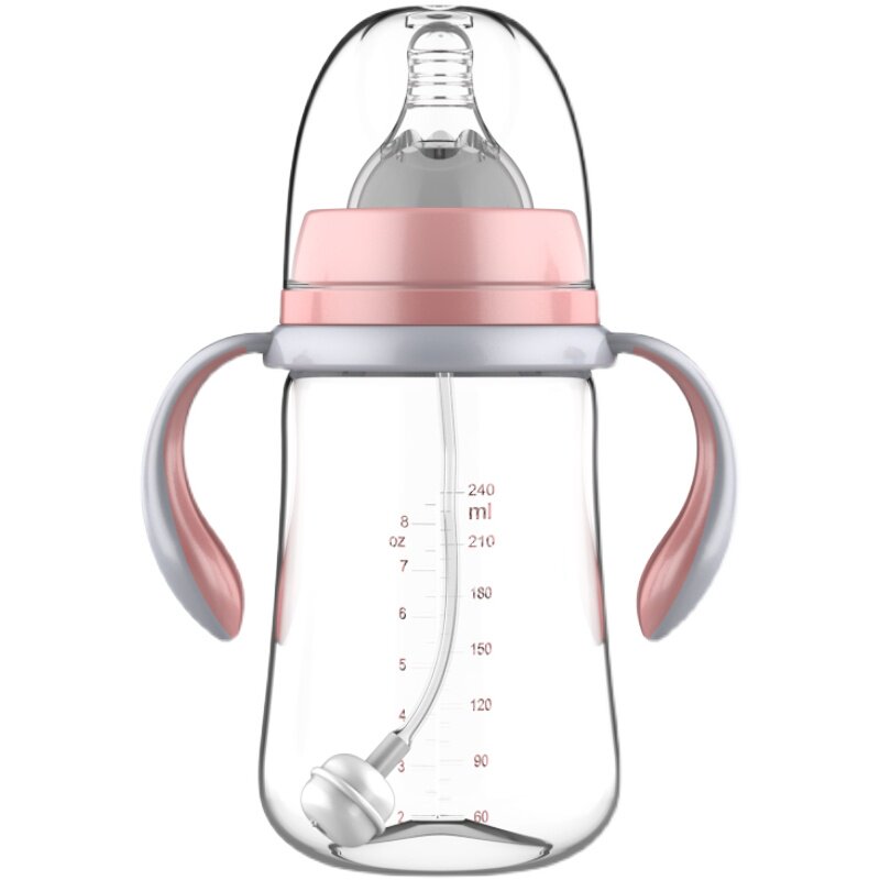 Biberón Jackie Babe 240ml PP Wide-Neck con pajita y asa