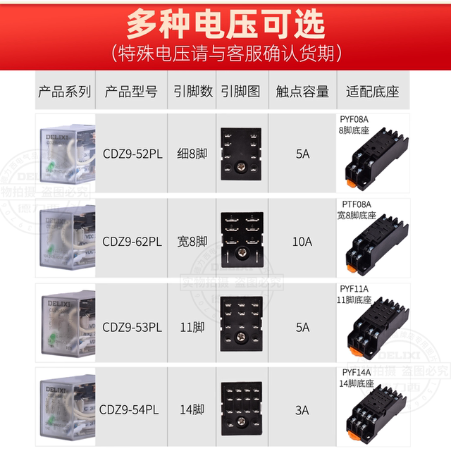 Delixi small relay electromagnetic CDZ9-52P53P54P AC 220V DC DC24VHH