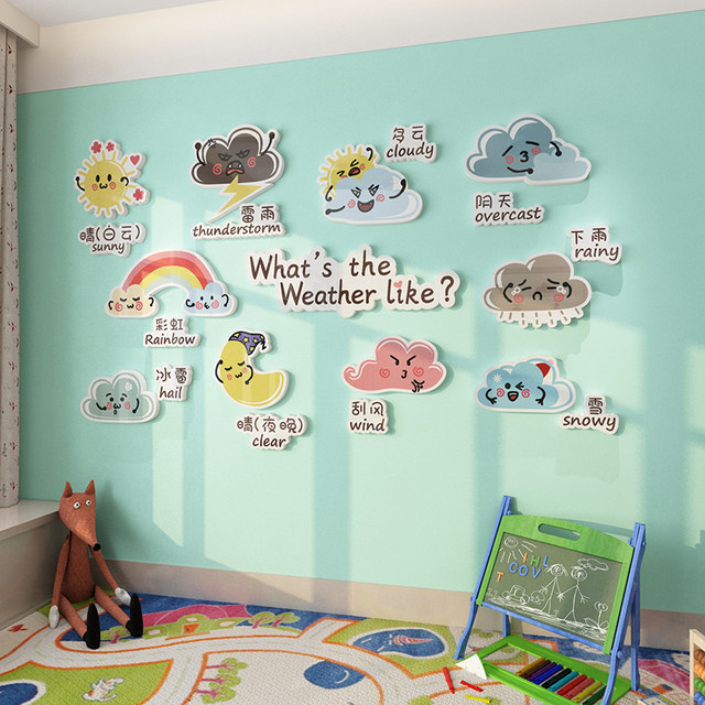 Kindergarten wall English classroom decoration weather forecast sticker ...