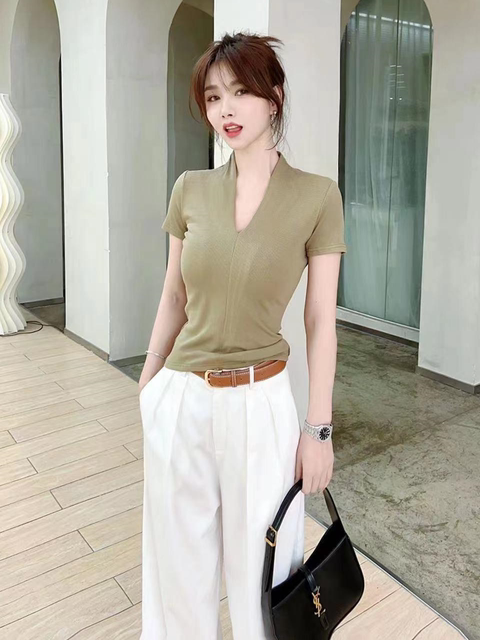 Kaka Women's Official Flagship Genuine Korean Pure Color Wild T -shirt ...