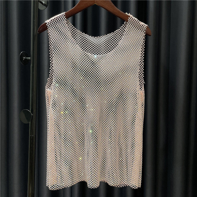 Men and women's summer shiny bright bright diamond vest hollow diamond ...