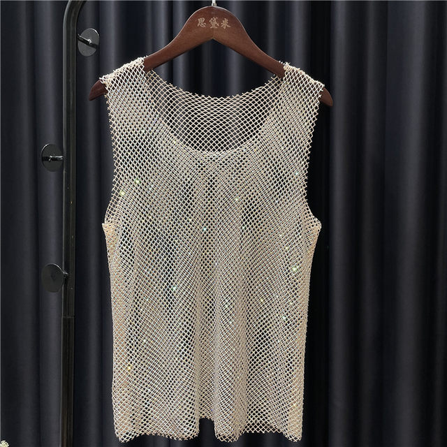 Men and women's summer shiny bright bright diamond vest hollow diamond ...