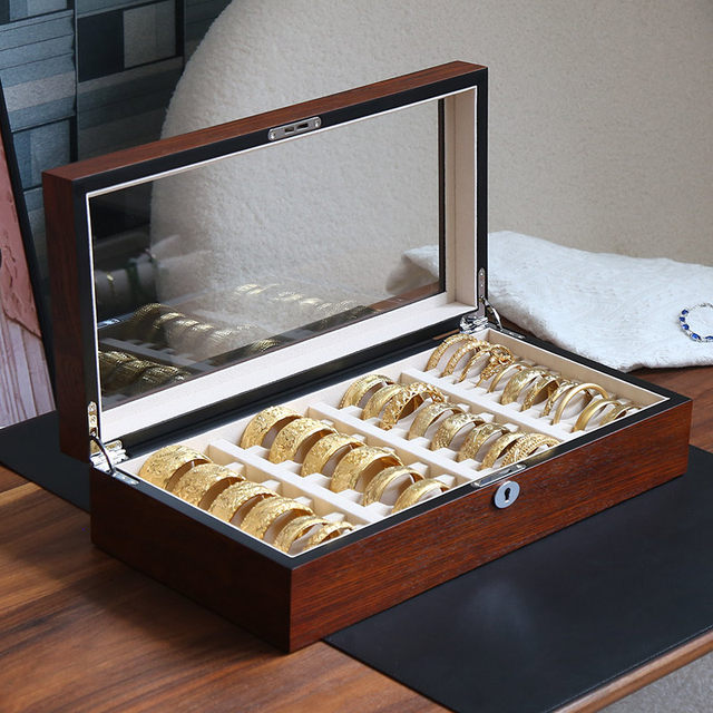 High -end wooden large -capacity golden dragon and phoenix bracelet ...