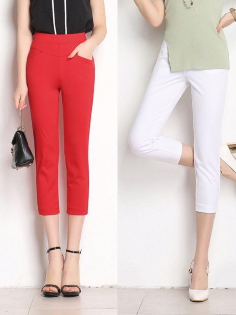 New summer small-foot pants casual colored cropped pants thin stretch ...