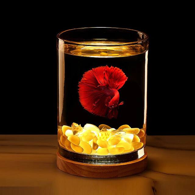 Thickened peacock glass fish tank office desk round small creative ...