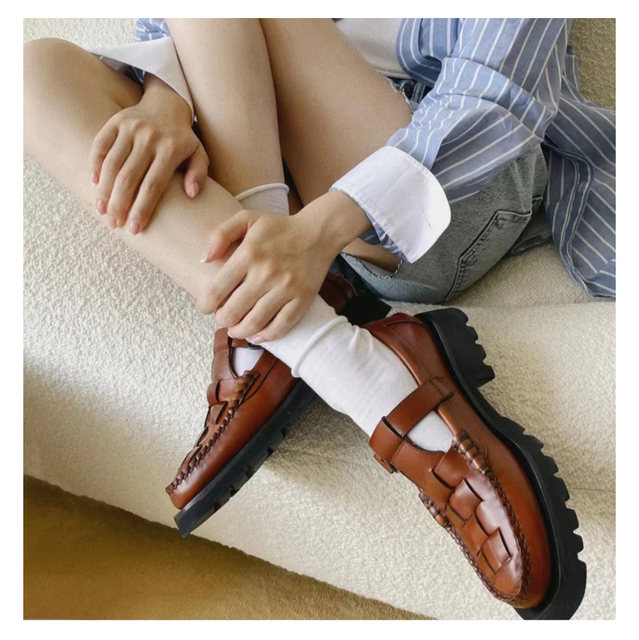 Niche designer style hereu square toe retro platform shoes thick-soled ...