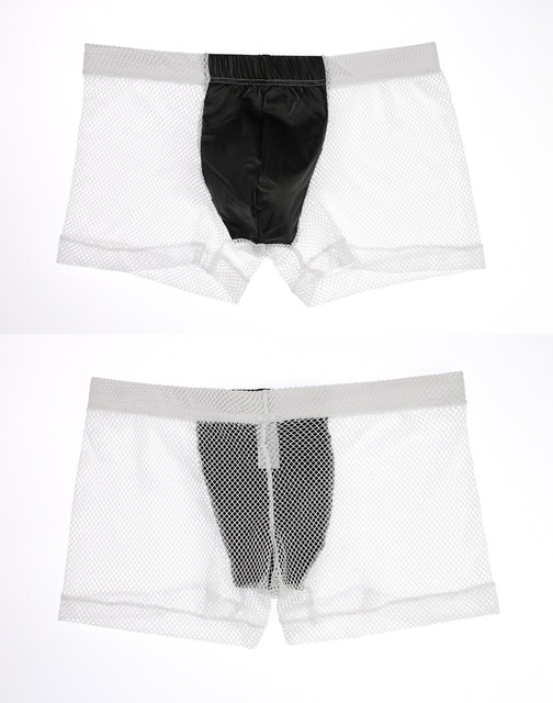 Transparent Men's Large Mesh Mesh Faux Leather Patent Leather Stitching ...