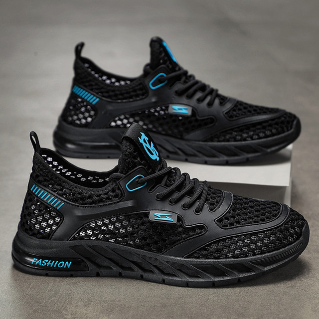 Men's summer breathable mesh hollow lightweight mesh shoes mesh thin soft sole running sports ...