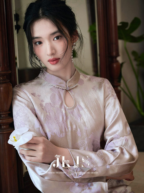 JKJS Silk Crown Le Crepe New Chinese long-sleeved dress Temperament ...