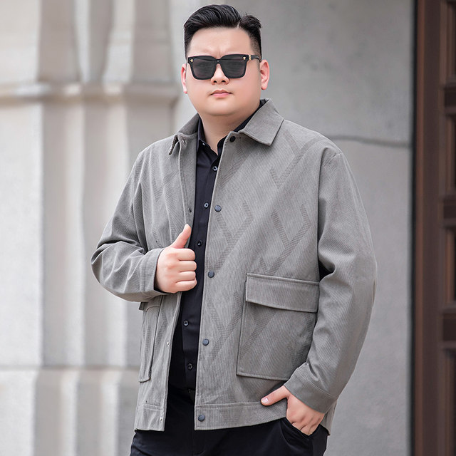 Fat Man Autumn New Loose Casual Lapel Jacket 300Jin [Jin is equal to 0 ...