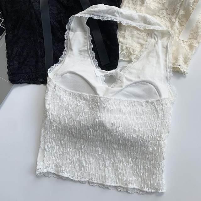 Sexy lace halter neck hanger vest spring and summer bow with chest pad ...