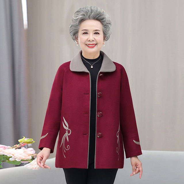 Senior women's jacket spring top woolen jacket grandma clothes fat plus ...