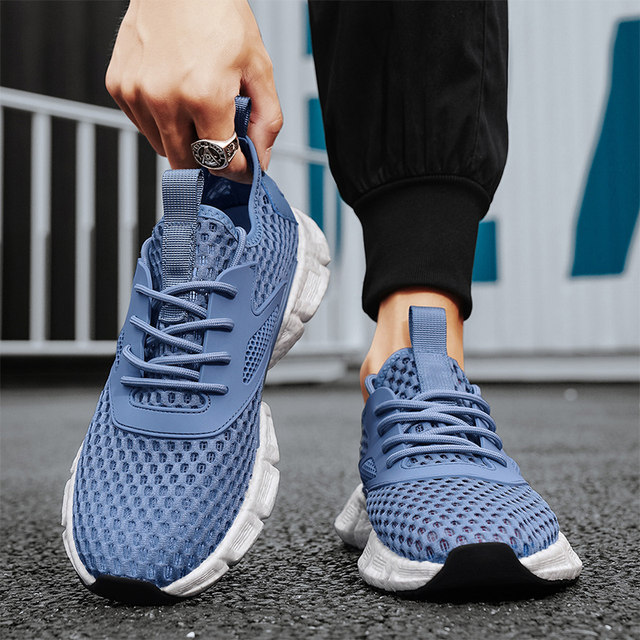 Popcorn men's shoes for summer breathable thin mesh mesh soft sole shock absorbing men's mesh ...