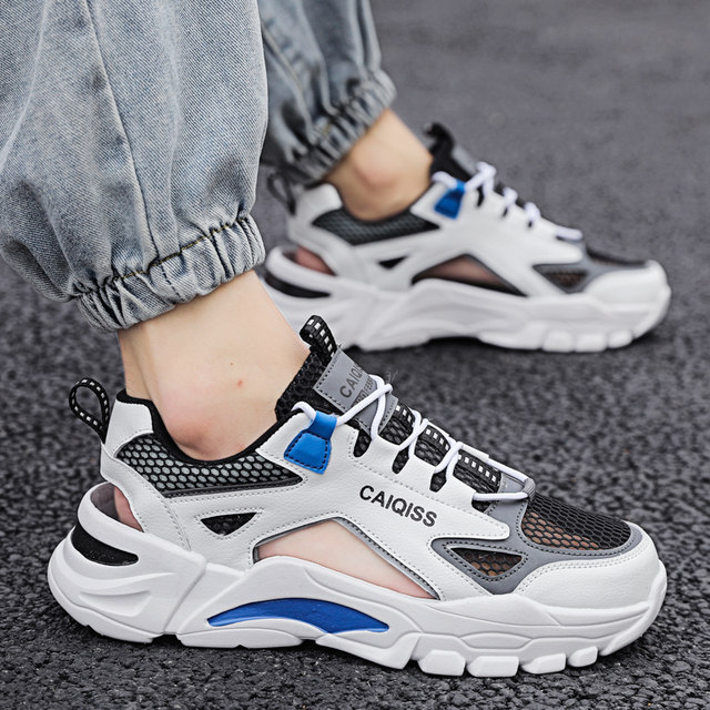 Sandals men's summer thick sole anti-slip running sports hollow ...