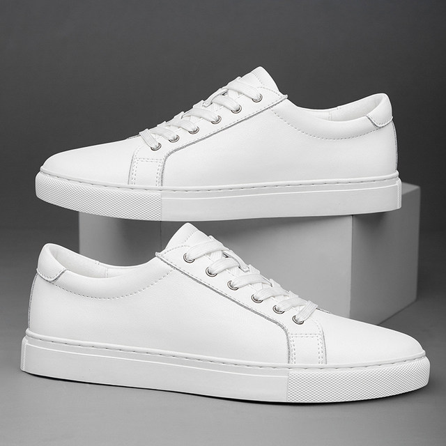 Soft cowhide small white shoes men's leather white casual shoes 46 suit ...