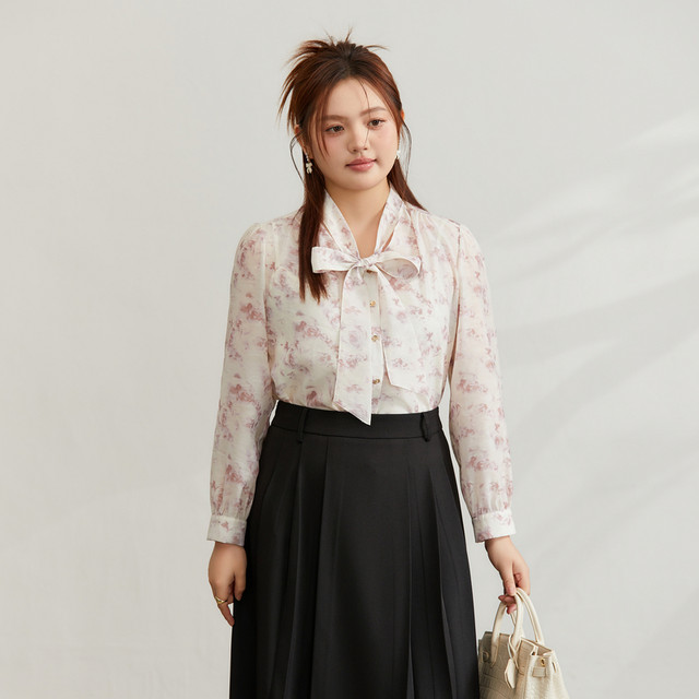 Xianli Show Large -size Women's Band V -neck Shirt French Romantic ...