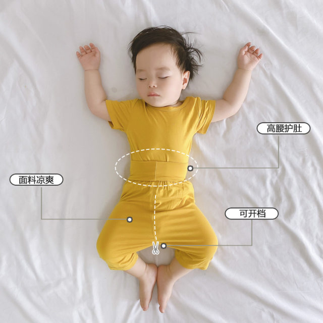 Baby Summer Male and Female Baby Modal Pajamas Set High Waist Belly ...