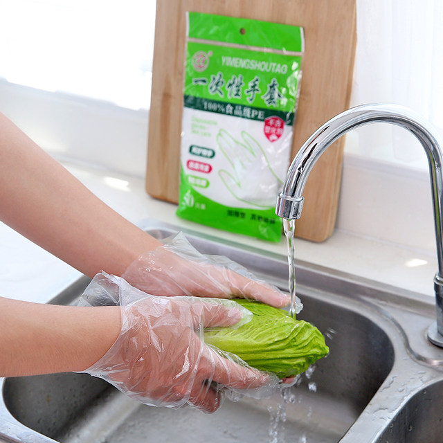 Disposable gloves thickened food grade plastic film transparent catering kitchen lobster ...