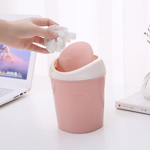 Desktop trash can home living room plastic trumpet covered mini table ...