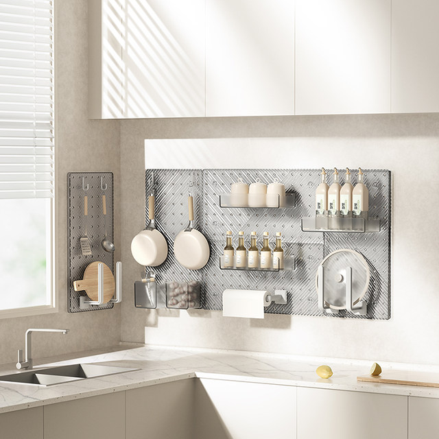 Kitchen hole board wall rack shelf pot seasoning storage rack punch ...