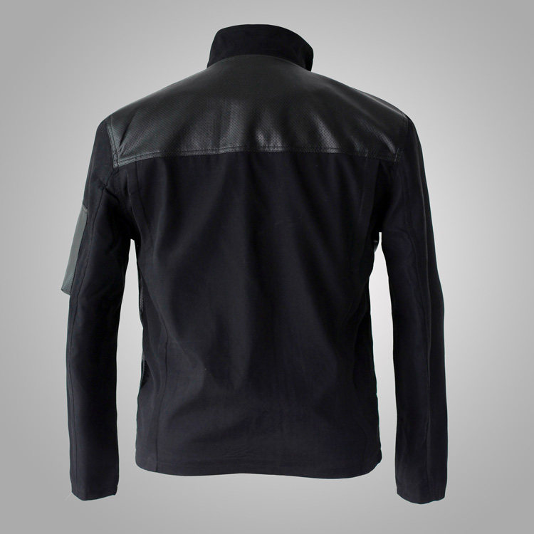 Special Agent Jacket Black Patchwork Leather Stand Collar Casual Slim ...