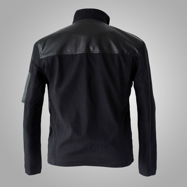 Special Agent Jacket Black Patchwork Leather Stand Collar Casual Slim ...