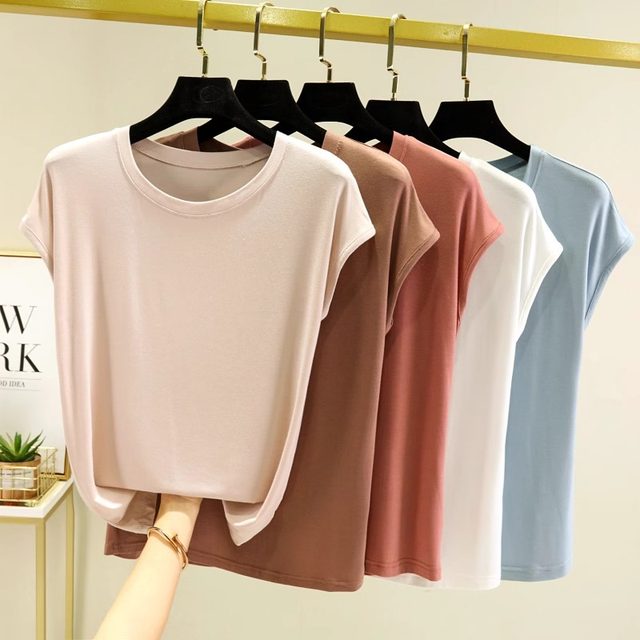 2024 New Summer Modal Sleeveless T-shirt Women's Slim Round Neck Inner ...