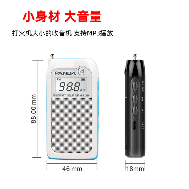 Panda 6203 mini FM stereo radio new charging card FM broadcast ...