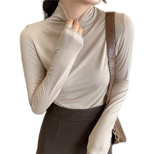 Modal's half -high -necked bottom shirt women in spring and autumn ...