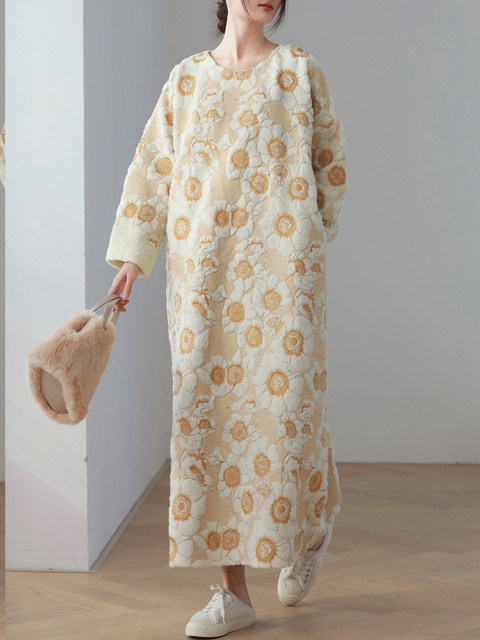 DU! Designer simple and high-end lamb fur robe dress original autumn ...