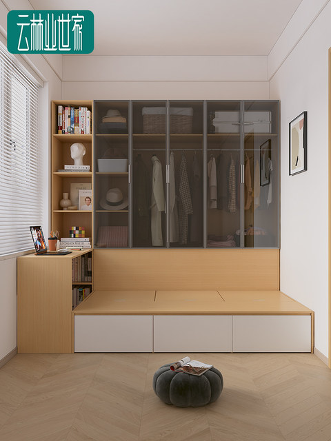 Customized tatami bed wardrobe integrated storage bed bookshelf bed ...
