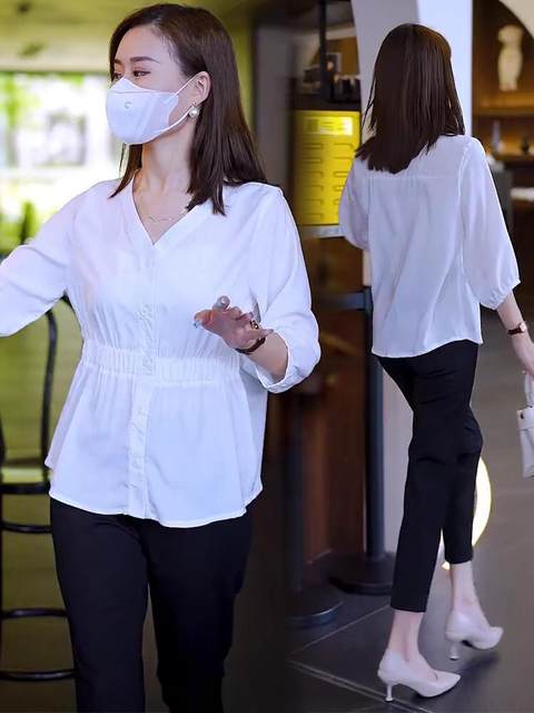 Explosive shirt Female fashionable belly, seven -point sleeve top 2024 ...