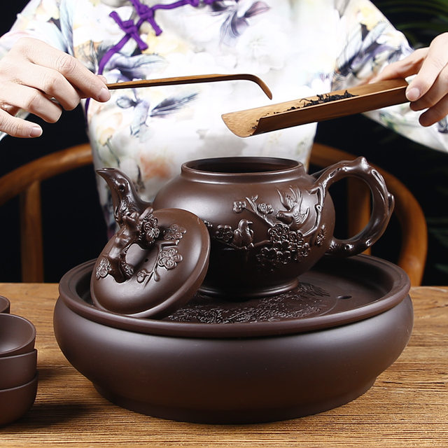 Purple sand tea set, teapot set, large capacity purple sand pot, plum ...