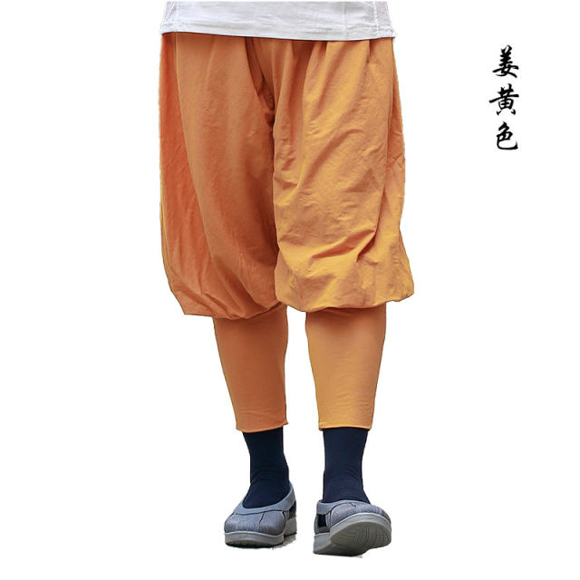 Xiafan Ice Silk Cotton Hemp Elastic Monk Pants Free Leggings Men's and ...