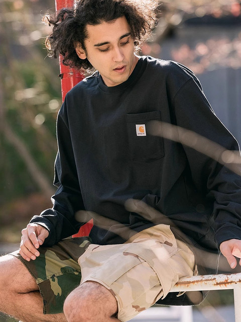 Bouncing tide carhartt k126 loose round neck long sleeve solid color casual tide men and women ...