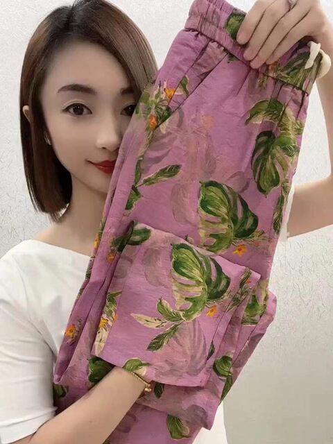New spring and summer small purple pants jacquard slim straight pants ...