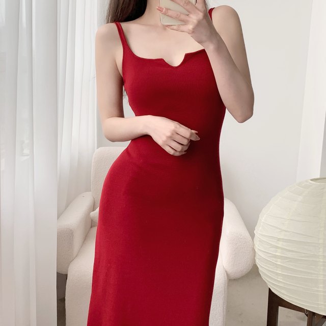 Mimo dk retro Hong Kong style slim sexy pure burgundy hip knitted vest ...