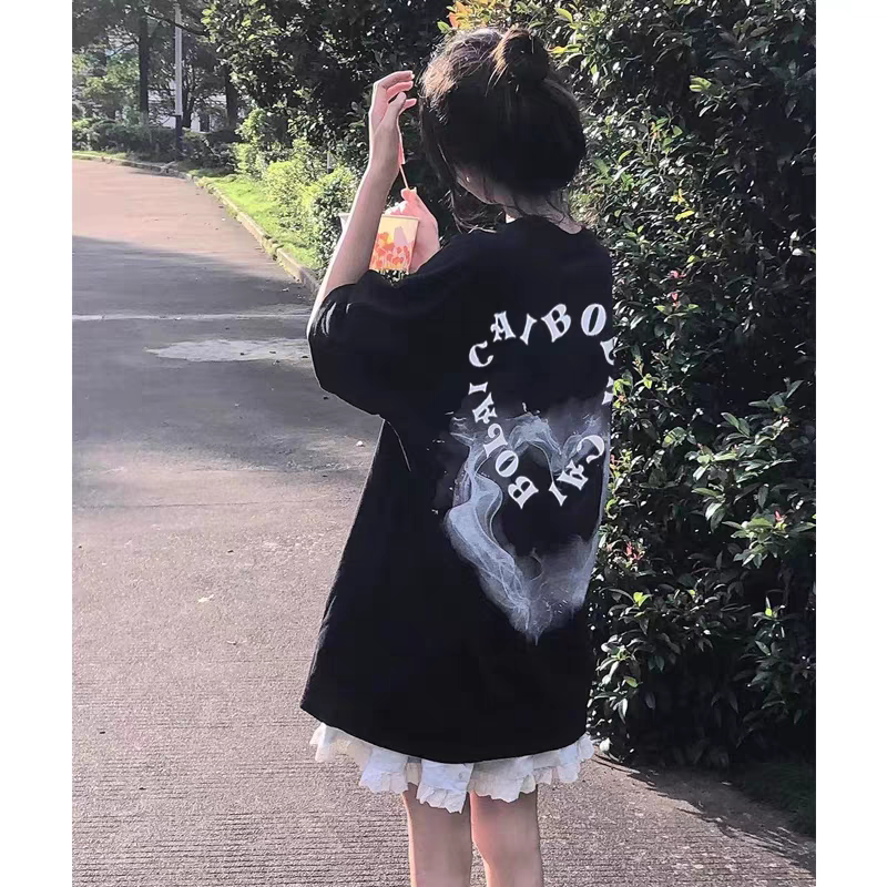 Guo Chao brand American high street smoke love love pure cotton short ...