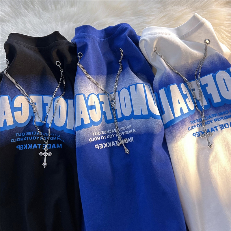 American Hiphop letter chain Short -sleeved T -shirt Men and Women Summer Loose INS Tide Brand ...