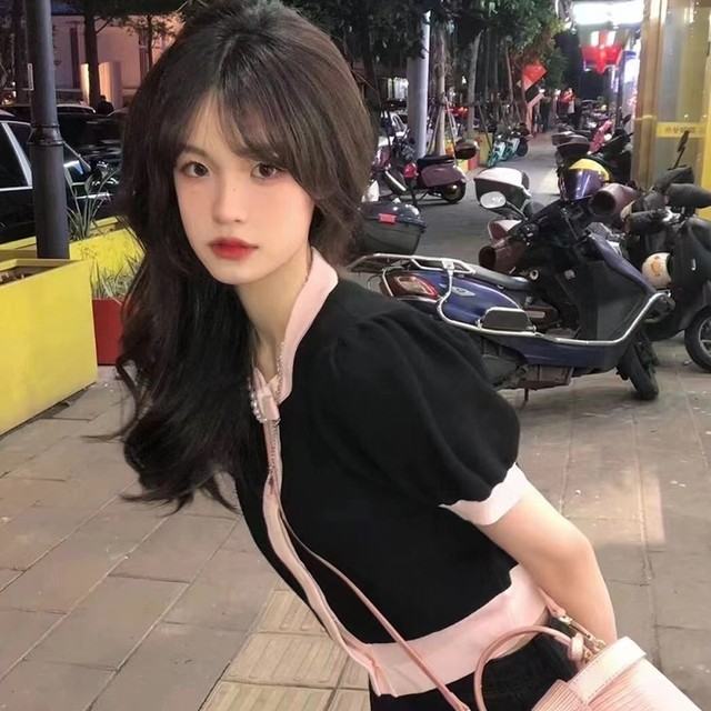 Salt girl color-blocked bow short-sleeved jacket cardigan for women ...