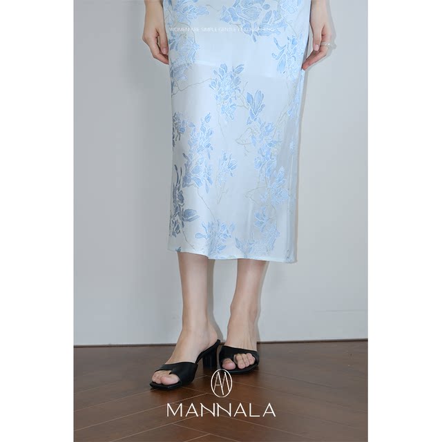 MANNALA丨'Zhizhilanhua' 19.5mm mulberry silk rayon mulberry crepe 6A silk dress Q8109