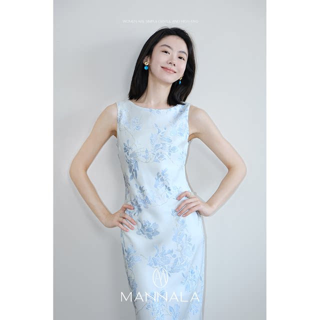 MANNALA丨'Zhizhilanhua' 19.5mm mulberry silk rayon mulberry crepe 6A silk dress Q8109